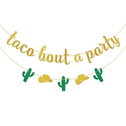 Dalaber Gold Glitter Taco Bout a Party Banner - Mexican Fiesta Theme Party Decoration Supplies - Bachelorette/Bridal Shower/Wedding/Graduation/Retirement/Birthday Party Decors Banner