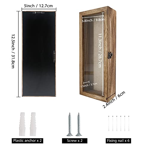 GraduatePro Shadow Box Frame 5x12 Display Case with Linen Back, Real Glass Window Door with Hinge, Picture Frame Wedding Bouquet Memorabilia Medals Photos Memory Box for Keepsakes, Carbonized Black
