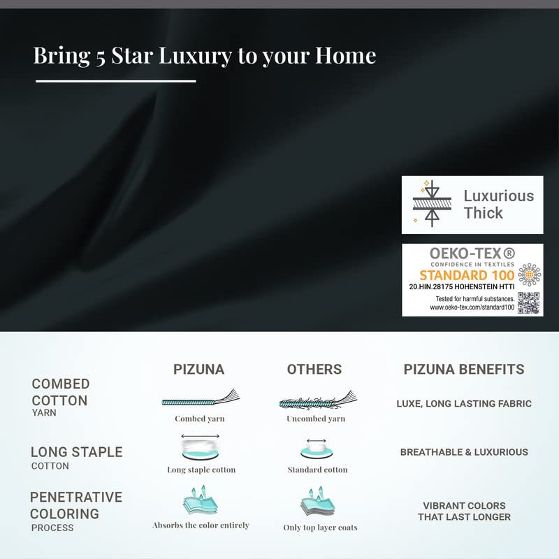 Pizuna 100% Cotton Split King Sheet Set Sky Blue, 600 Thread Count Long Staple Cotton Sateen Weave Split King Sheets for Adjustable Bed, 15" Deep Pocket Sheets (Combed Cotton Bed Sheets - 5PC)