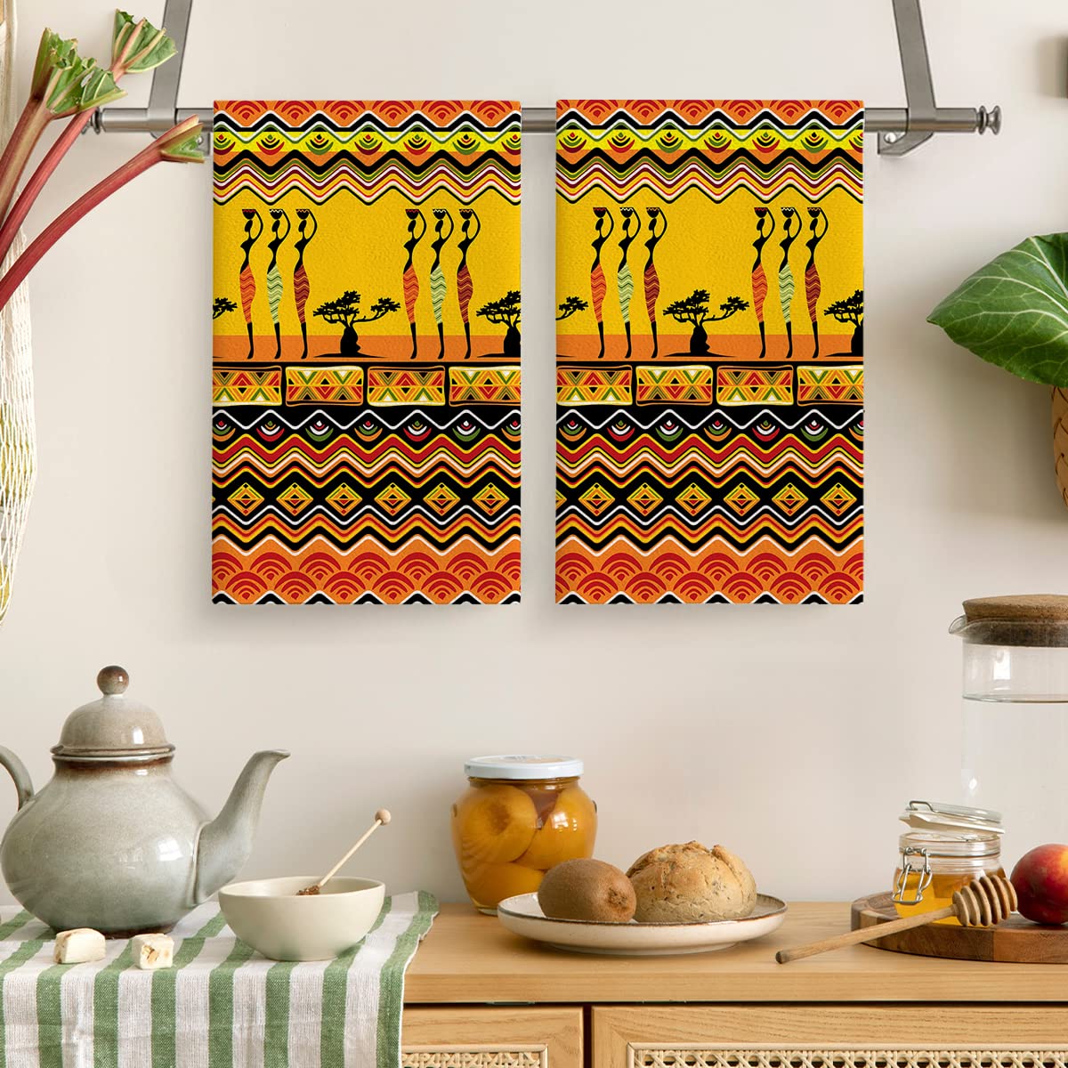 Cukemip Ethnic African American Women Dancers Kitchen Dish Towels Set of 2, Ultra Soft Absorbent Hand Drying Baking Cooking Cloth Spring Summer Holiday Home Decor 16x24 Inch