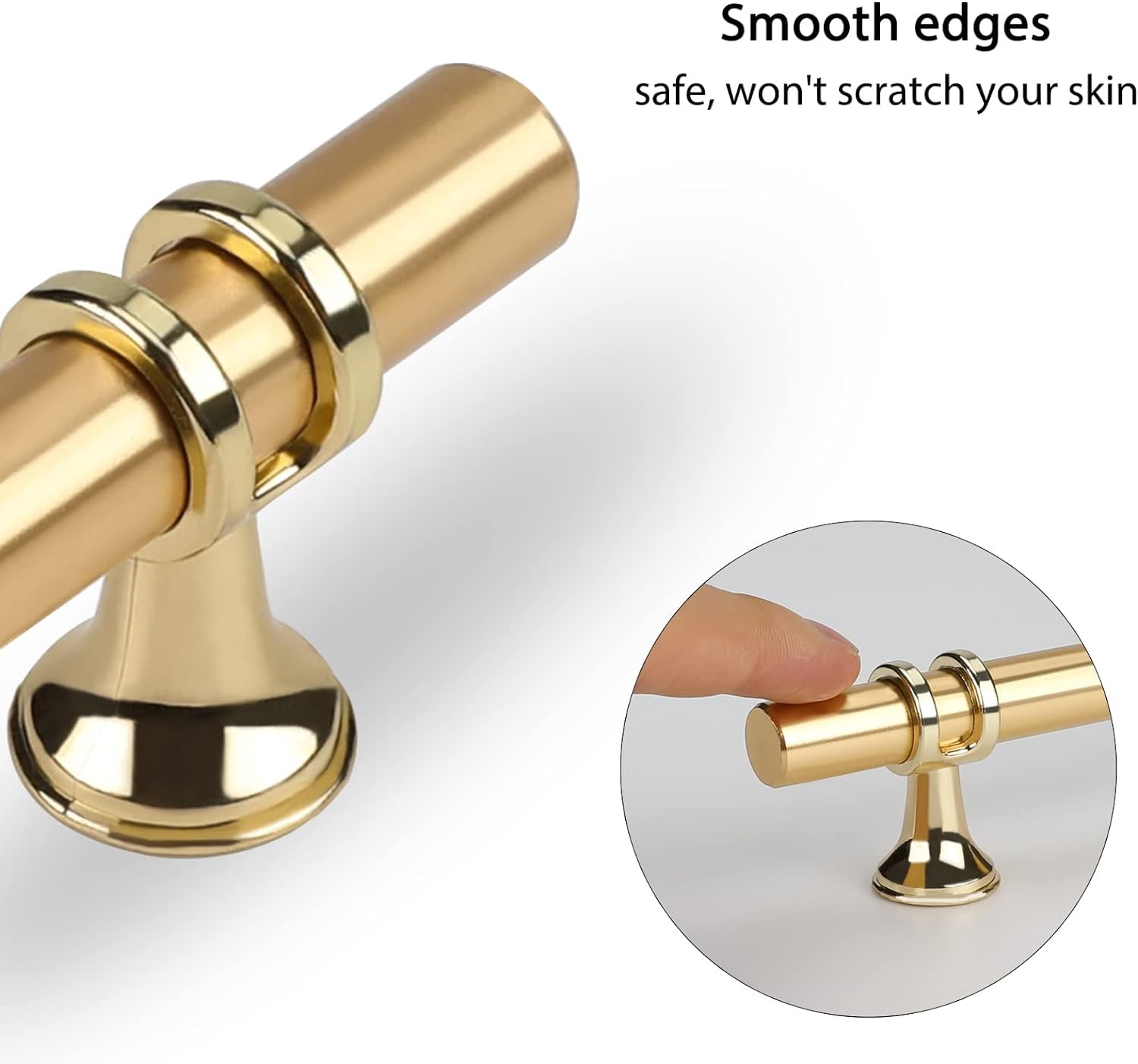 Haliwu 10 Pack Gold Cabinet Handles, Brushed Brass Pulls Kitchen Barrel Champagne Gold Pull Hardware, 3 inch Hole to Hole Center