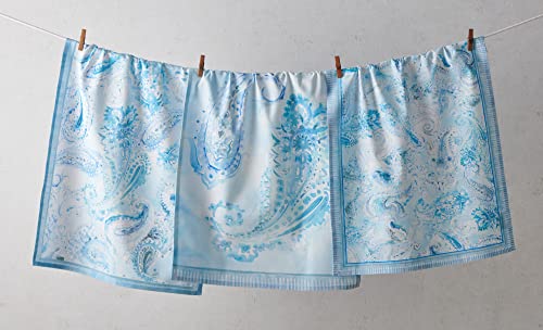 Maison d' Hermine Dish Towels 100% Combed Cotton Premium Easter Kitchen Towels Dishcloth for Home, Kitchen, Dining, Cocktail Parties & Camping, Paisley Blues - (Set of 3)