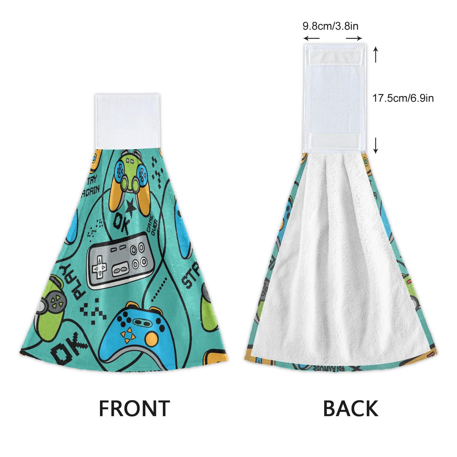 SLHKPNS Cartoon Game Joysticks Kitchen Hanging Hand Towels, Video Gamepad Controllers Absorbent Tie Towel with Loop 2 PCS Kitchen Linen Sets for Bathroom Restroom Home Decor