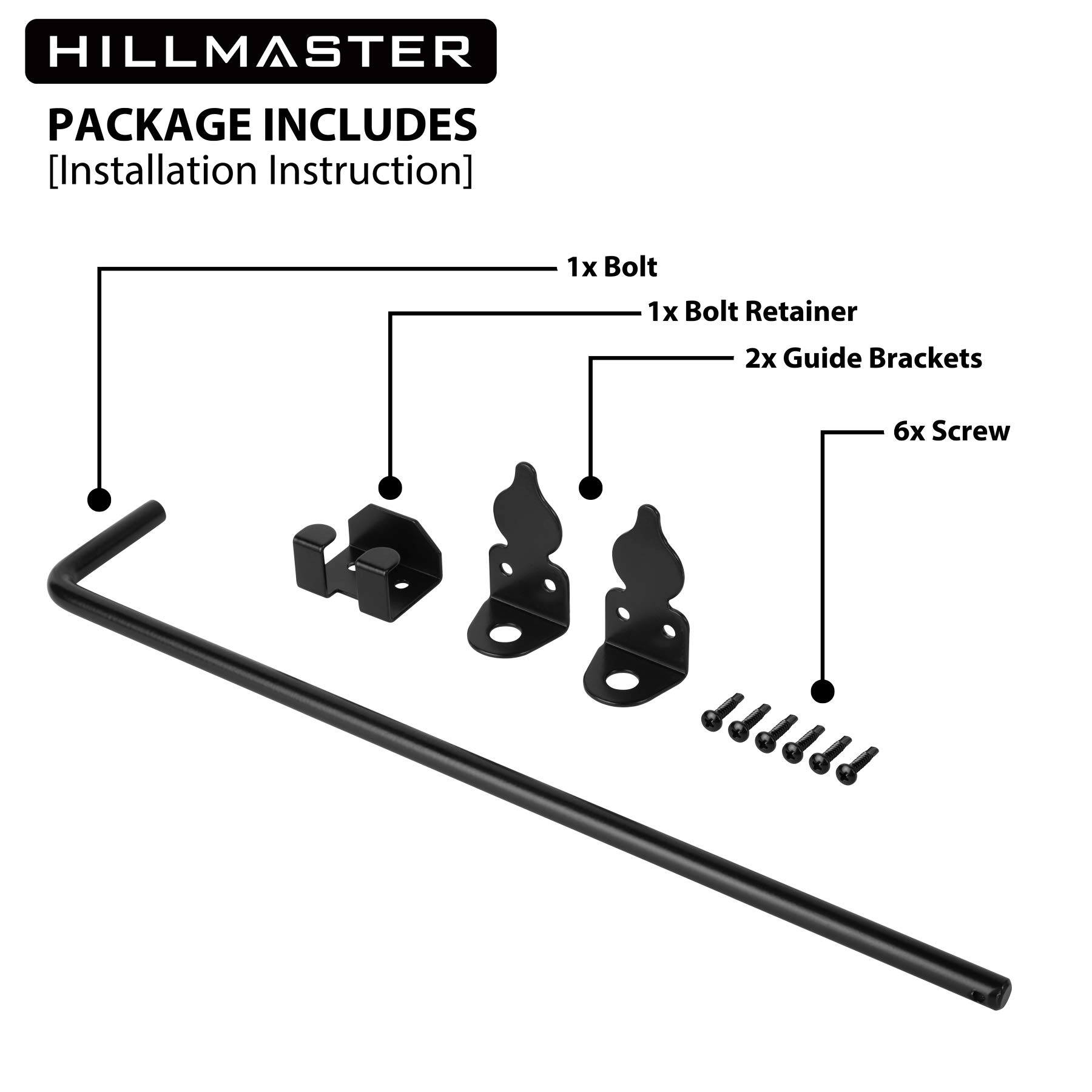 HILLMASTER 18" Heavy Duty Cane Bolt Gate Drop Rod for Wood Fence, Steel Drop Bolts Cane Bolt Hardware for Wooden Gater and Holding Doors, Black Finish