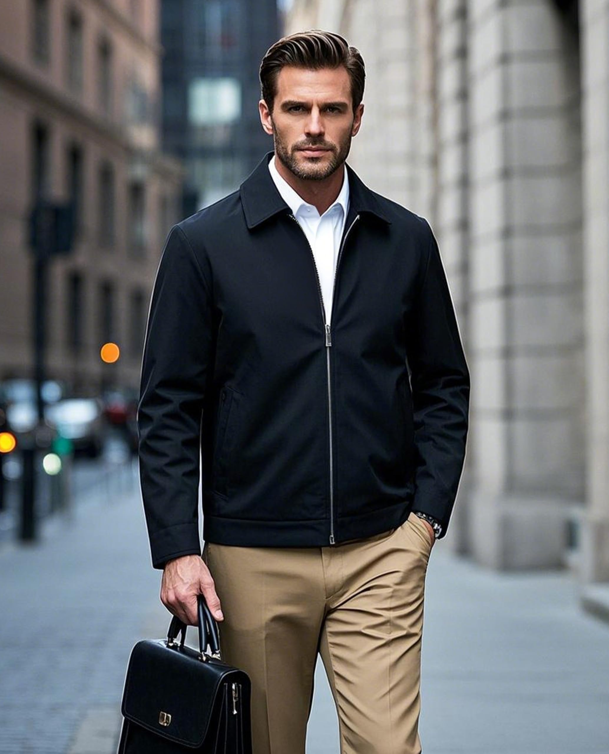 EKLENTSON Spring Jacket Men Casual Light Jacket Slim Fit Lightweight Windbreaker Jackets with Zip Pockets Black Large