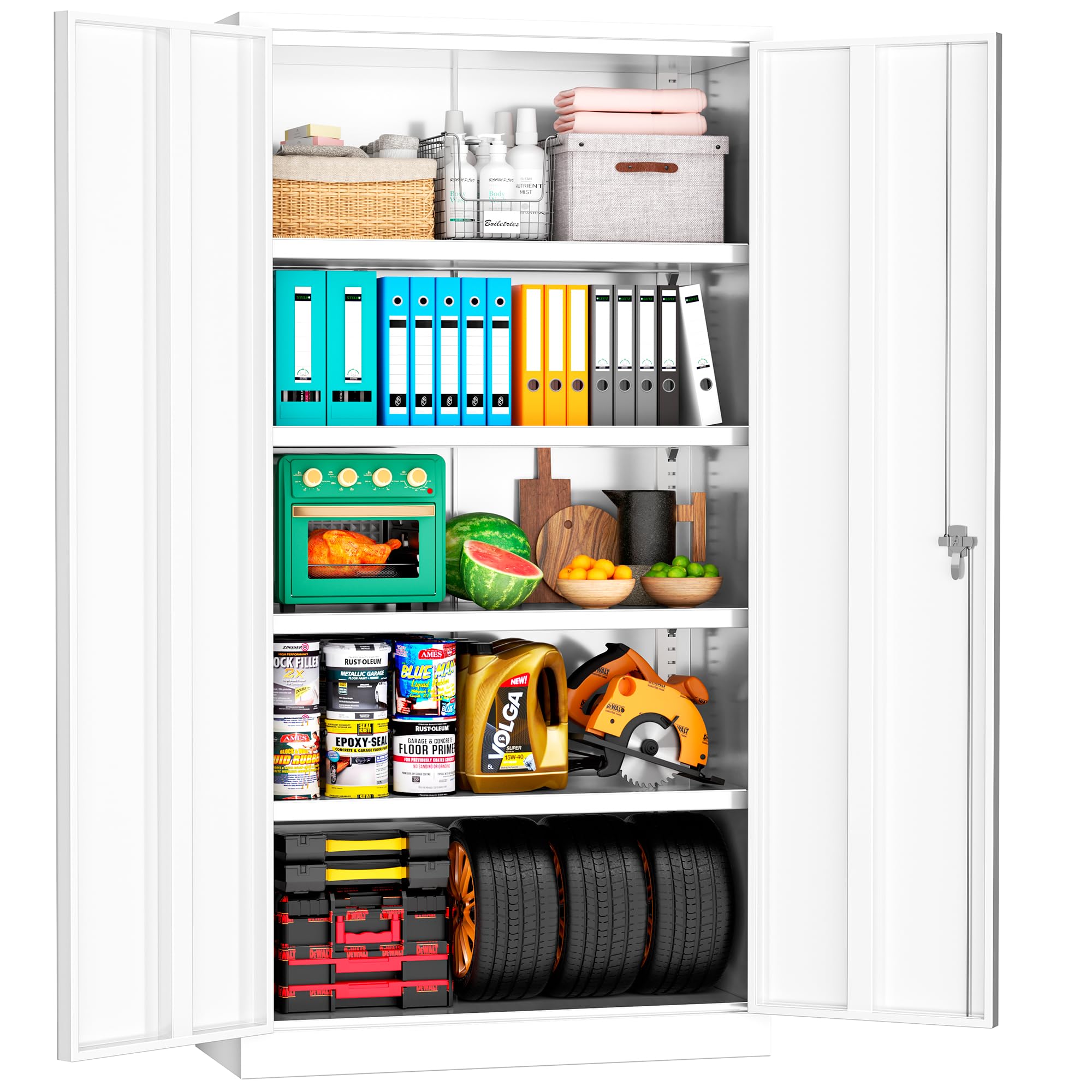 Superday Locking Metal Cabinet 72"×36"×18", Tall Storage Cabinet with 2 Doors and 4 Shelves, Large Metal Steel Utility Cabinet for Office File Bathroom Medicine Garage Pantry (White)