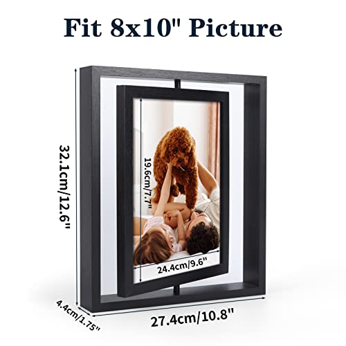 EXYGLO 2 Pack 8x10 Rustic Rotating Floating Picture Frames, Photo Frames for Vertical or Horizontal Tabletop Display, Black