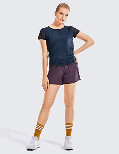 CRZ YOGA Womens Lightweight Gym Athletic Workout Shorts Liner 4" - Quick Dry Running Sport Spandex Shorts Mesh Zipper Pockets Arctic Plum X-Small