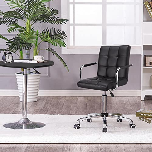 Yaheetech Desk Chair - Office Chair with Arms/Wheels for Students Swivel Faux Leather Home Computer Black