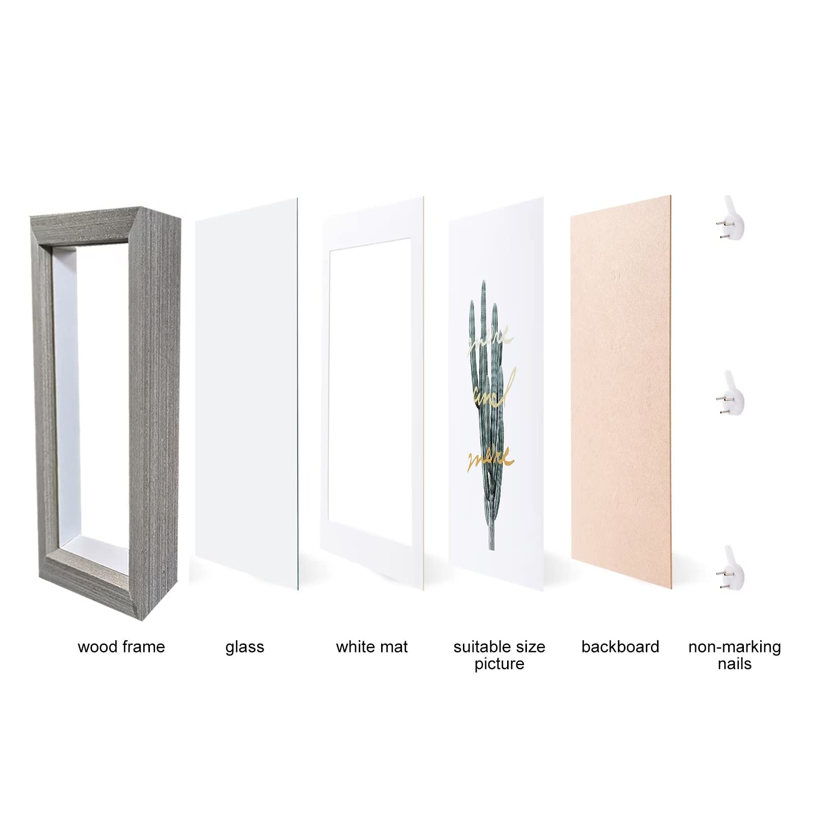 Houstimi 5x7 Shadow Box Frame Grey Picture Frame 4 Pack Photo Frames Made of Solid Wood and Real Glass Deeps 0.6in for Wall Or Tabletop