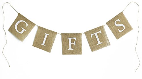 dealzEpic - Rustic Burlap GIFTS Bunting Banner Sign for Bridal Shower Party and Wedding Decoration