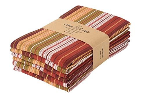 Urban Villa Fall Stripes Kitchen Towels Set of 6 20x30 Inches Over Sized Premium Quality100% Cotton Thanks Giving Day Dish Towels Mitered Corners with Hanging Loop Harvest Stripes Dish Cloths