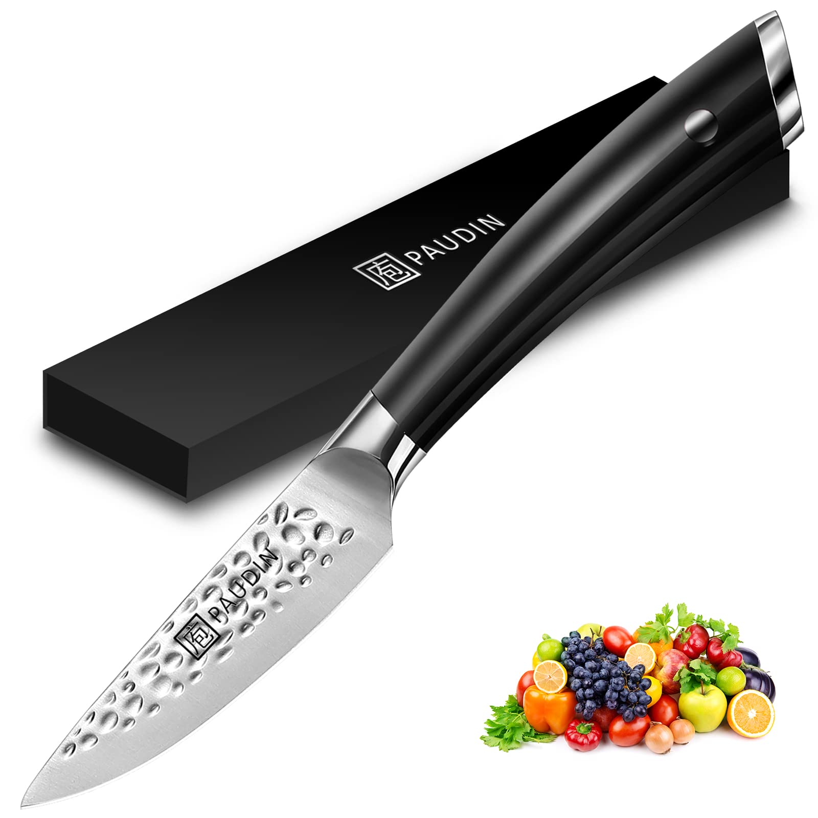 PAUDIN Paring Knife, 3.5 Inch Paring Knives for Kitchen, Fruit Knife, Tomato Knife, Sharp High Carbon Stainless Steel Fruit Carving Knife with Ergonomic ABS Handle, Handcrafted Peeling Knife