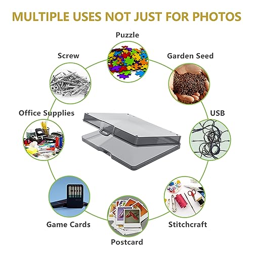 UP ARESI Photo Storage Box 5" x 7", 18 Inner Extra Large Photo Case Organizer Acid-Free Boxes Storage, Plastic Craft Storage Box with lids for Pictures Stickers Stamps Seeds (Black)