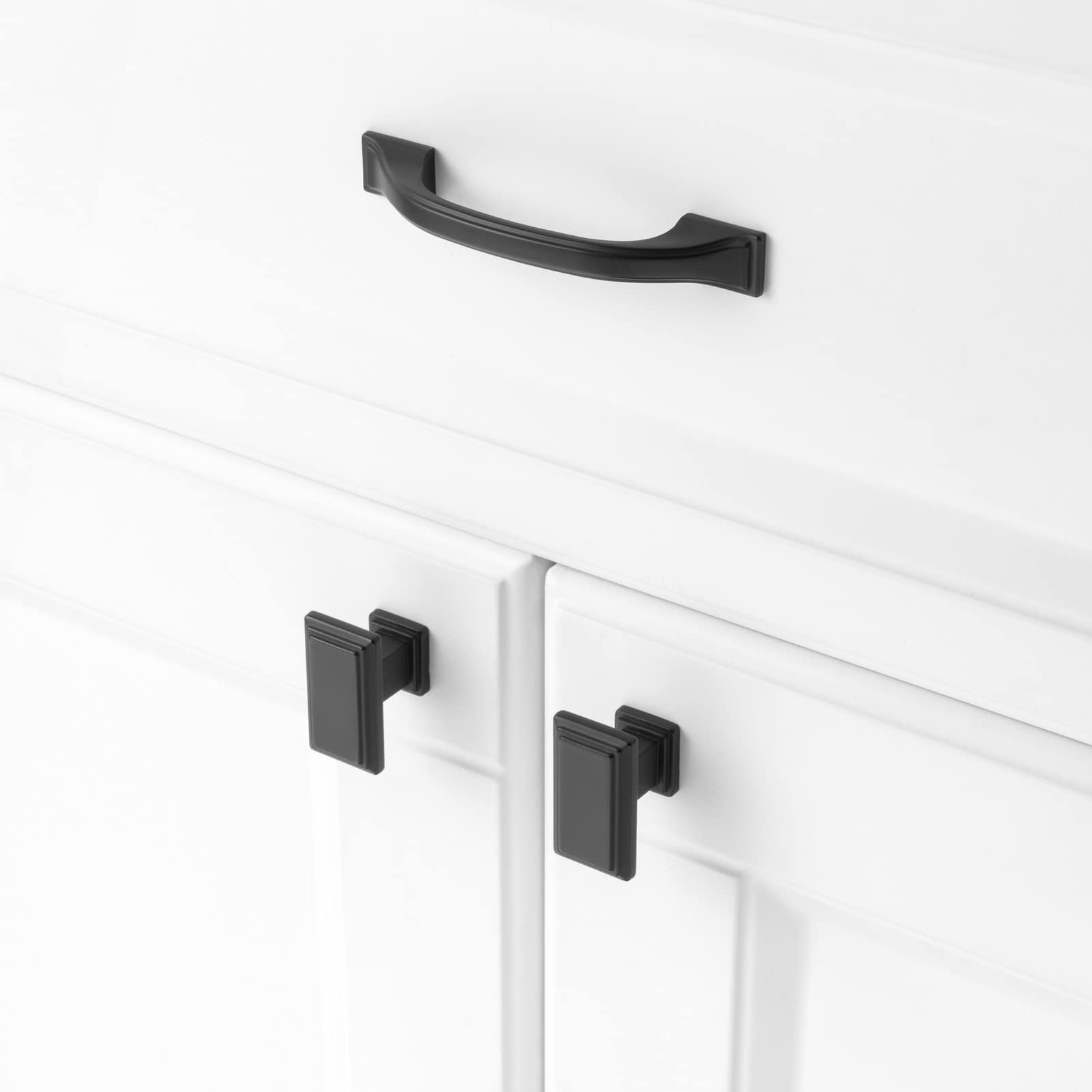 KOOFIZO Square Foot Craftsman Cabinet Bow Pull - Black Furniture Handle, 3 Inch/76mm Screw Spacing, 10-Pack for Kitchen Cupboard Door, Bedroom Dresser Drawer, Bathroom Wardrobe Hardware