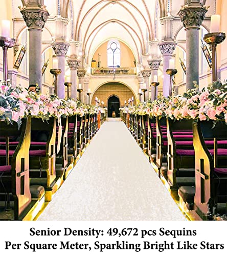 Aisle Runner for Wedding 15FTx2FT Sequin Aisle Runner Indoor Outdoor Ceremonies Decor Ivory Carpet Runner Church Runner Wedding Walkway Carpet Runner Rugs Aisle Runner Sequins (2FTx15FT, Ivory)