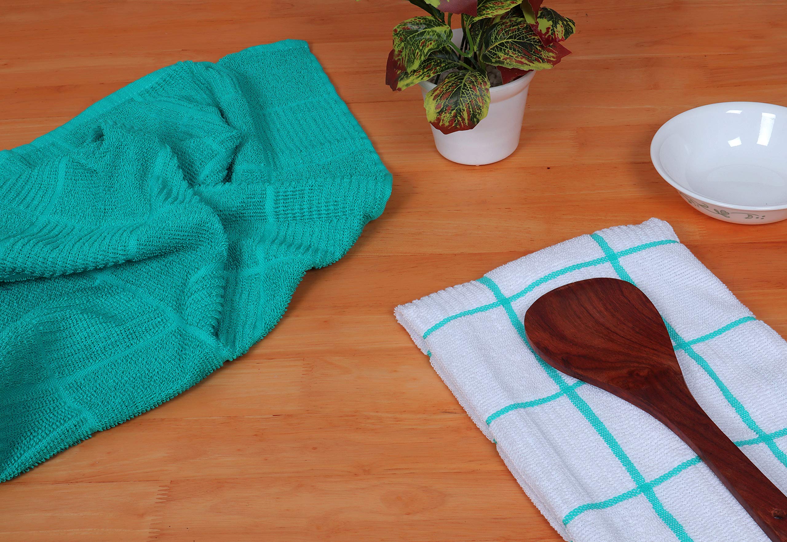 AMOUR INFINI Kitchen Towels Pack of 4 Absorbent, Quick Drying Premium Terry Cotton Dish Towel with Hanging Loop 16x28 Inch Hand & Tea Towels (Teal)