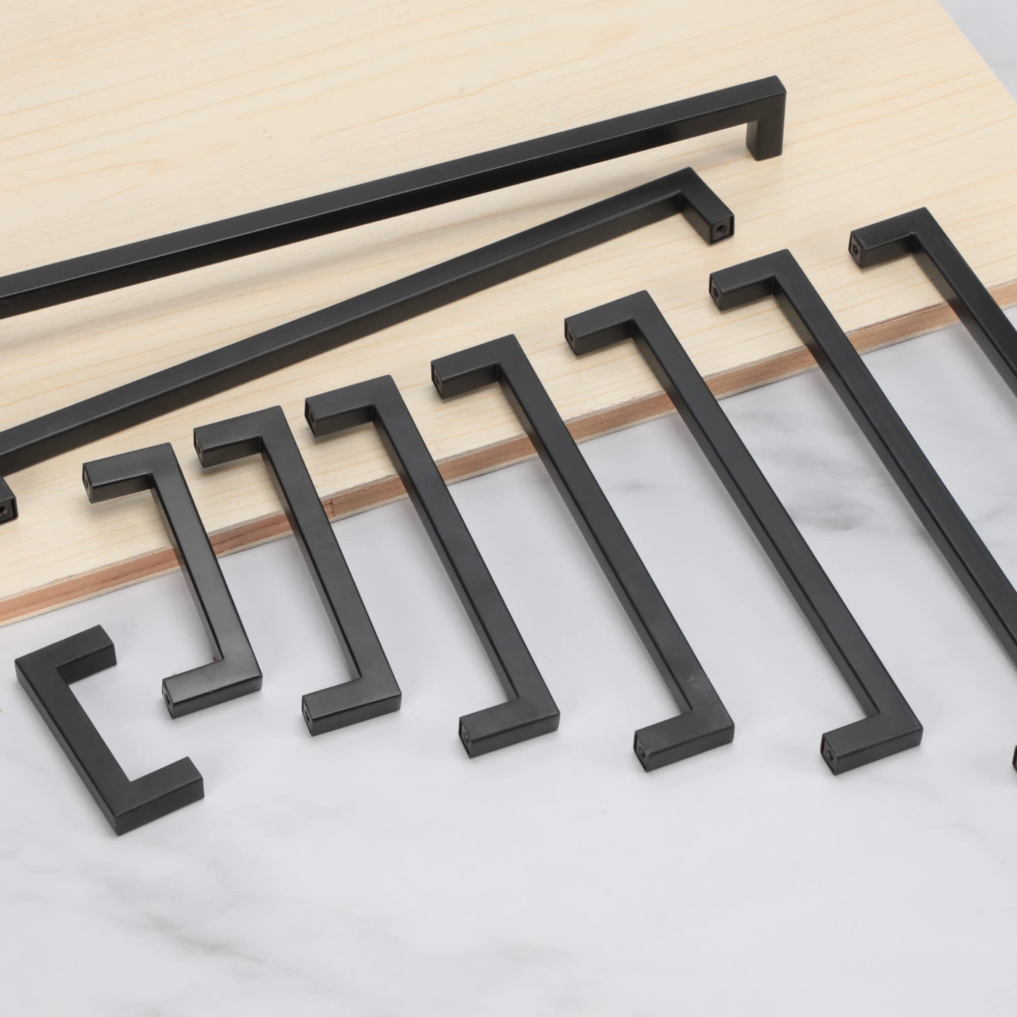 Redunest Cabinet Pulls Matte Black Cabinet Handles Square Drawer Pulls, 5 Pack 13-4/5 Inch Stainless Steel Kitchen Door Cupboard Cabinet Handles, Drawer Hardware Handles, 352mm Hole Centers
