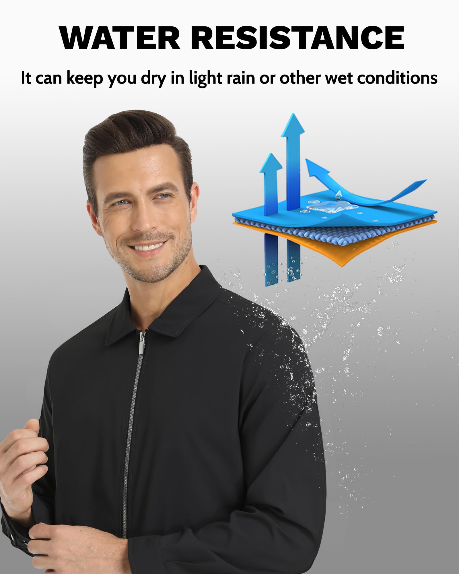 EKLENTSON Spring Jacket Men Casual Light Jacket Slim Fit Lightweight Windbreaker Jackets with Zip Pockets Black Large