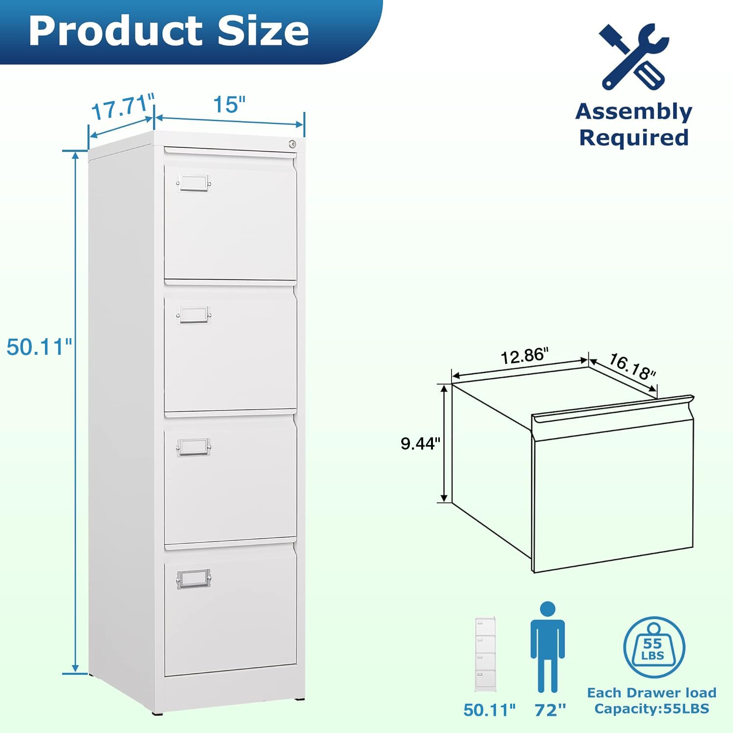 AFAIF 4 Drawer File Cabinet with Lock, Office File Cabinets for Home Office,18" Deep Metal Narrow Vertical Filing Cabinet, White File Cabinet Office Storage Cabinet Organizer fits Letter/Legal Size