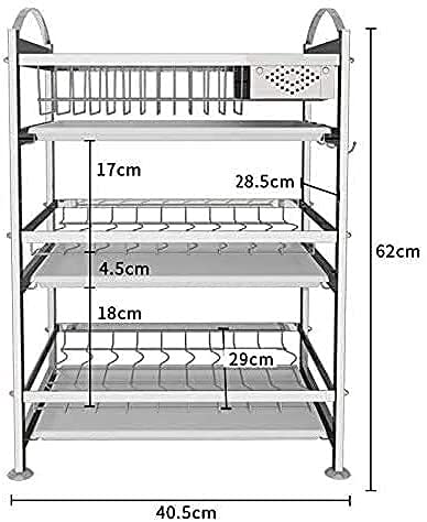 Plate Rack Dish Drainer Rack Stainless Steel with Knife Utensil Basket Removable Tray Large Space to Hold Dishes Bowls and Spoons Pan Plate Holder (Color : Silver, Size : 40.5x29x62cm)