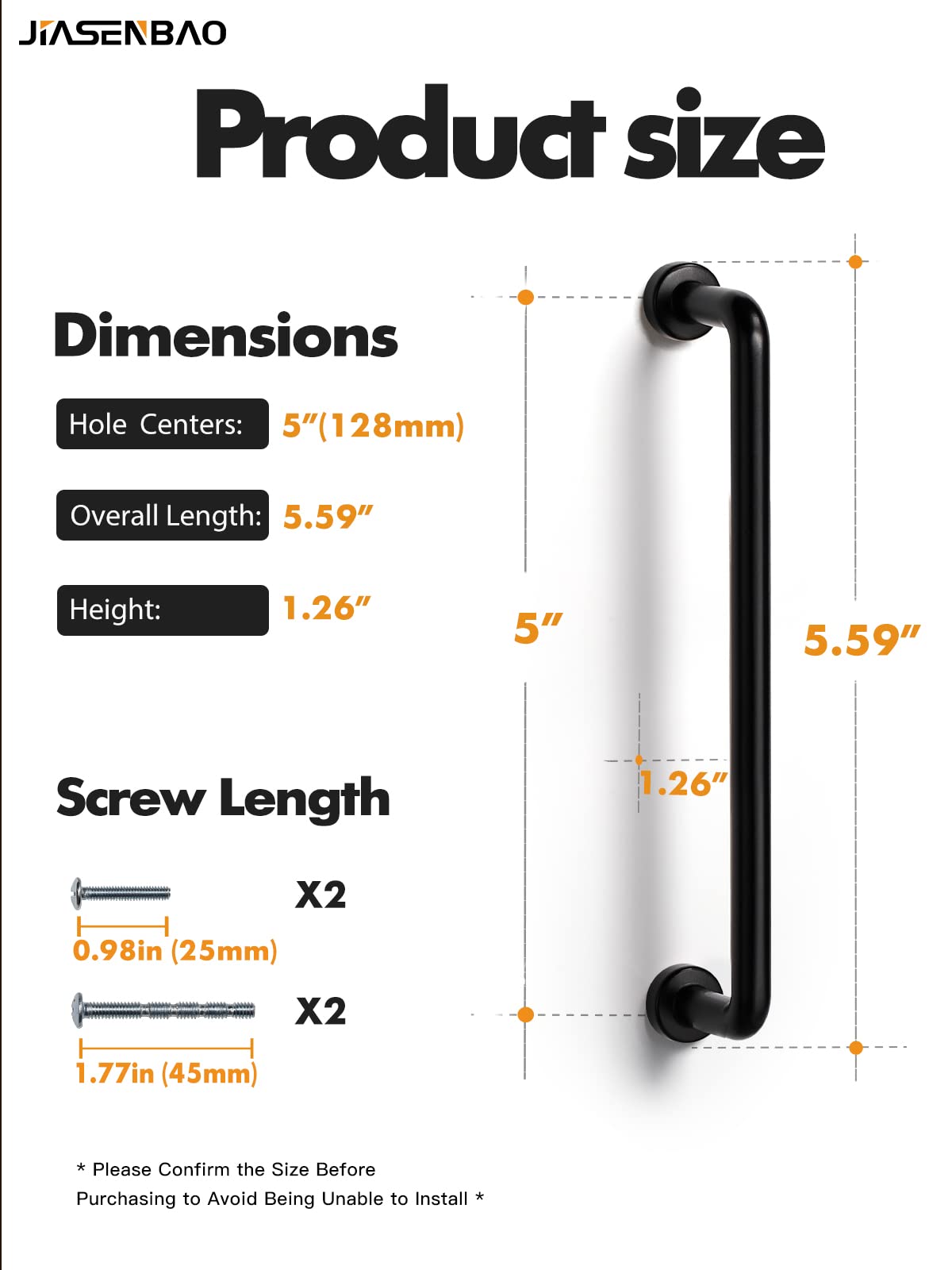 JIASENBAO Black Cabinet Bar Pulls 5" Hole Center 5 Pack Classic Modern Matte Drawer Handles Kitchen Cupboard Bathroom Dresser Cabinet Hardware