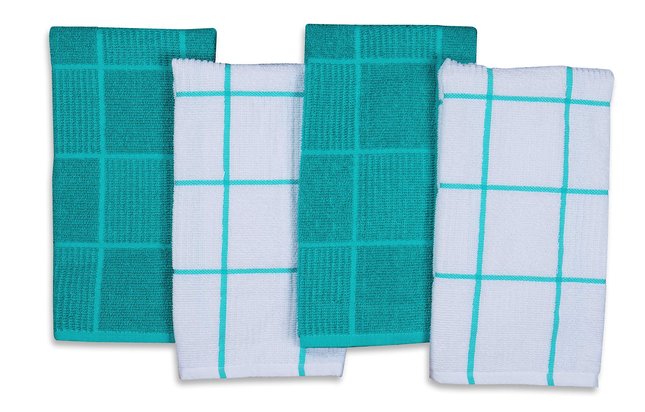 AMOUR INFINI Kitchen Towels Pack of 4 Absorbent, Quick Drying Premium Terry Cotton Dish Towel with Hanging Loop 16x28 Inch Hand & Tea Towels (Teal)