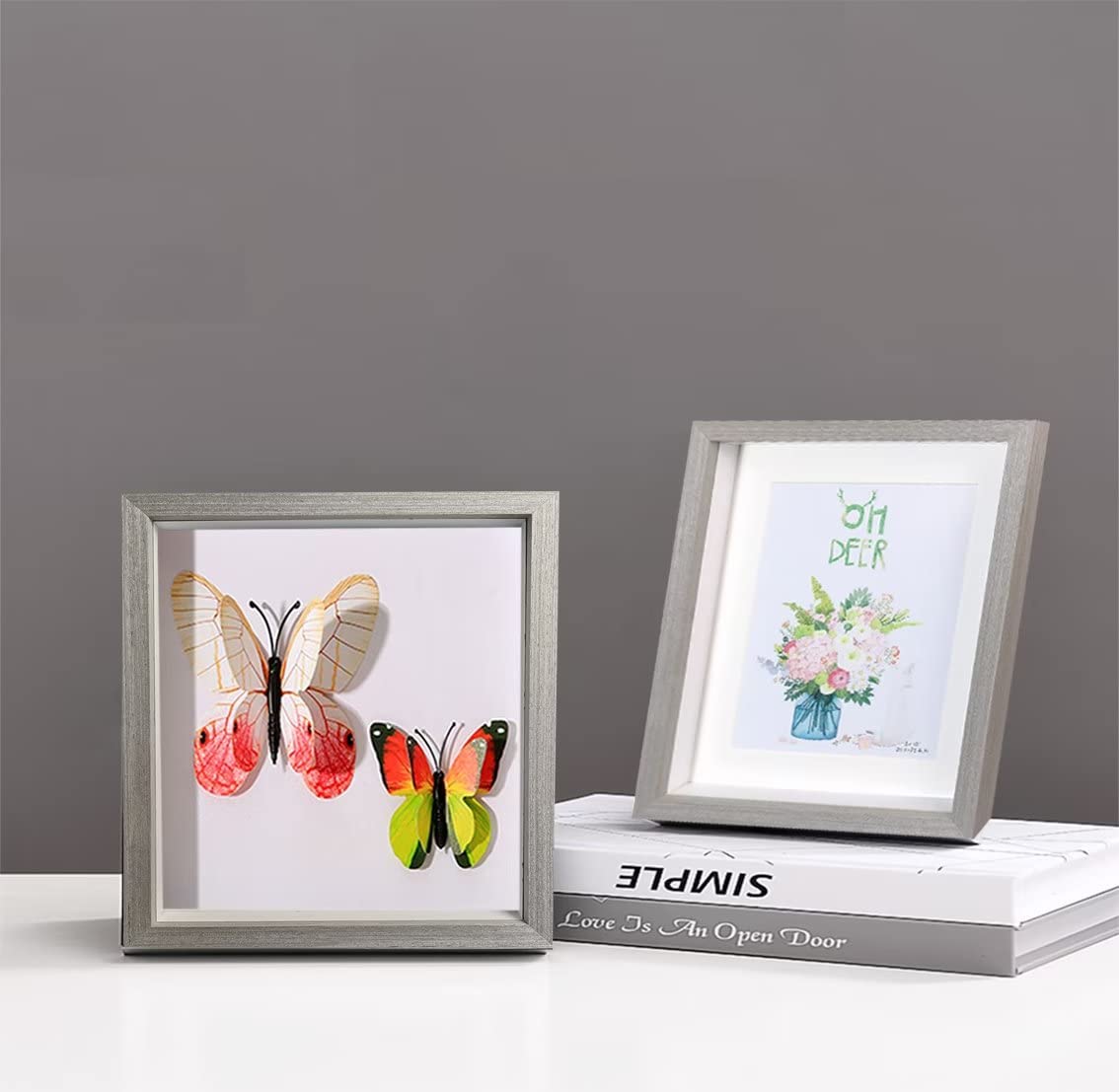 Houstimi 5x7 Shadow Box Frame Grey Picture Frame 4 Pack Photo Frames Made of Solid Wood and Real Glass Deeps 0.6in for Wall Or Tabletop