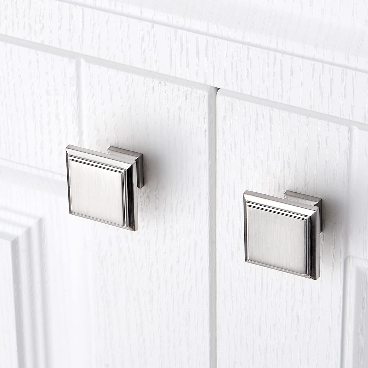 YCSJ Square Knobs for Cabinets - 10 Pack / 1.3 Inch, Satin Nickel Cabinet Knobs for Kitchen Cabinets and Drawers, Modern Dresser Knobs, Bathroom Drawer Knobs, Office Hardware for Cabinets