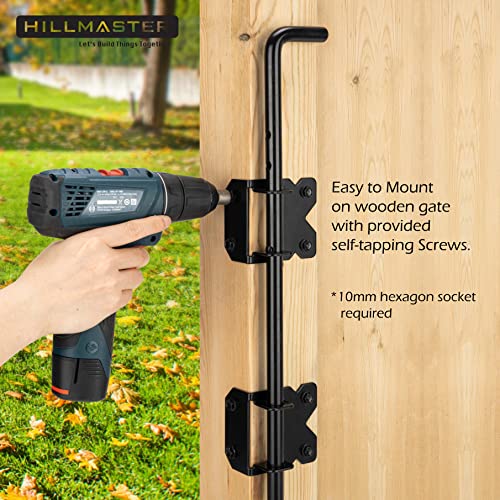 HILLMASTER Upgrade 18" Heavy Duty Cane Bolt Gate Drop Rod for Wood Fence, Steel Drop Bolts Cane Bolt Hardware for Wooden Gater and Holding Doors, Black Finish