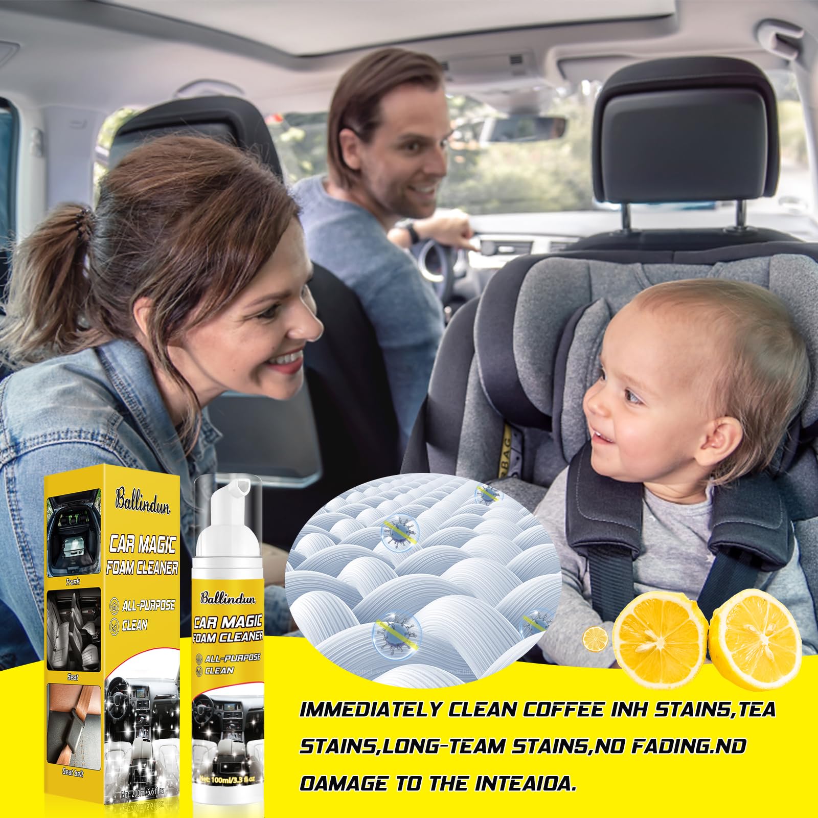 Foam Cleaner For Car, 2 Packs High Effective Foam All Purpose Cleaner, Enhanced Formula Car Magic Foam Cleaner For Car Interior, Multipurpose Foam Cleaner Spray For Carpet, Upholstery, Fabric Washing