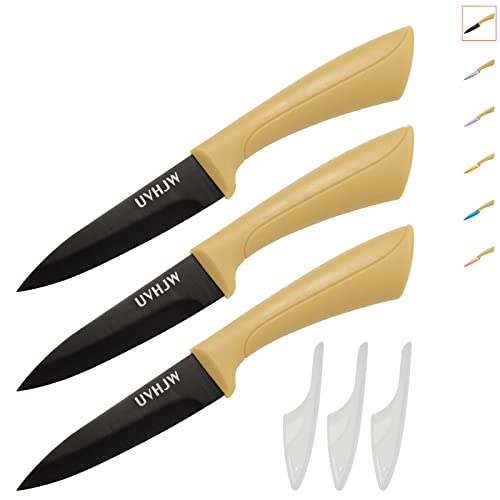 Paring Knife with Sheath Set of 3 Pieces Black Kitchen Knives 3.5 inch Cut Through So Easy