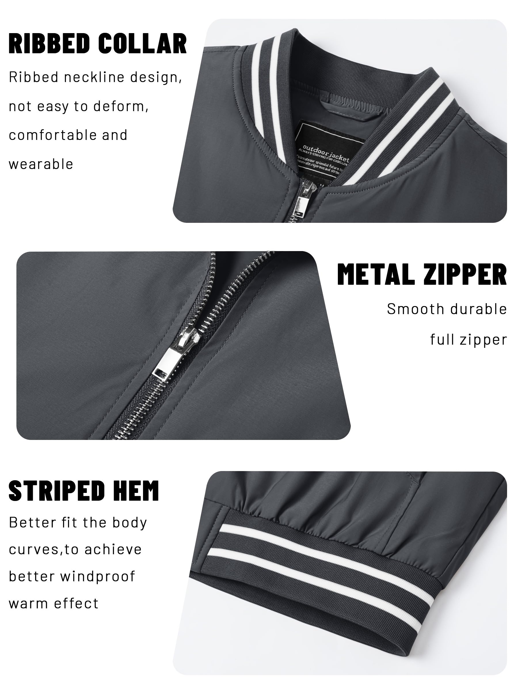 TACVASEN Varsity Jacket Men Men's Jackets With Inside Pockets Men's Lightweight Flight Bomber Jackets Men's Bomber Jackets Windbreaker Spring