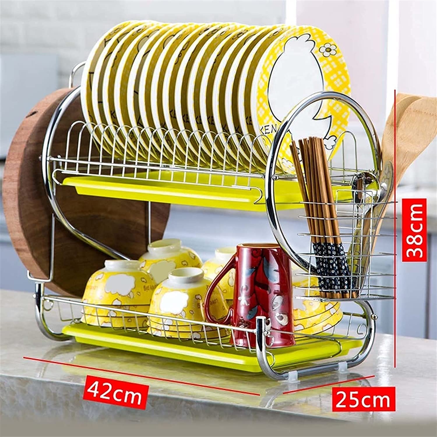 Plate Rack Draining Dish Rack 2 Tiers Dish Drainer Stainless Steel Drying Rack Bowl Dish Draining Shelf Dryer Tray Holder Kitchen Pan Plate Holder (Color : A, Size : 2 tier)