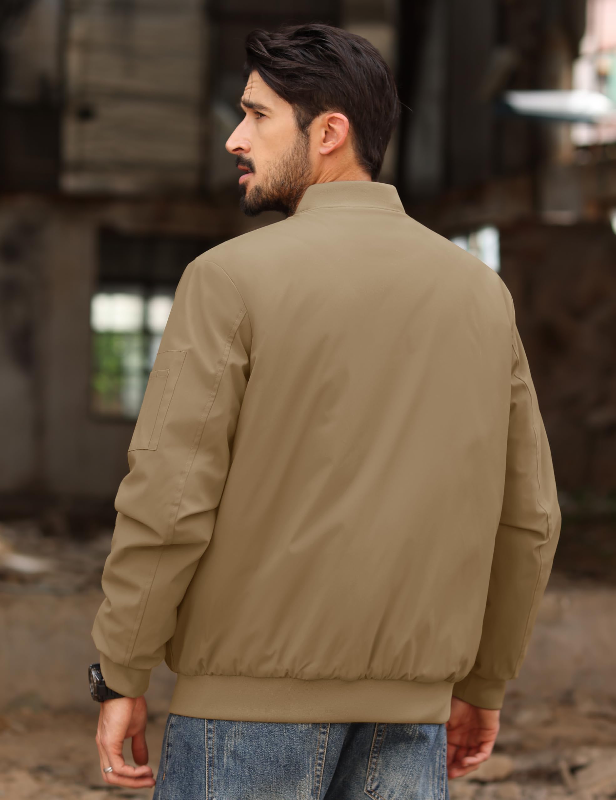 MAGCOMSEN Mens Bomber Jacket Fall Quilted Lining Lined Warm Jacket Full Zip Work Jackets Winter Casual Jacket Khaki XL