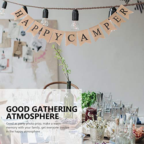 Amosfun One Happy Camper Burlap Banner Camping Party Decoration Happy Camper Birthday Decorations Retirement Birthday Camper Yard Decoration