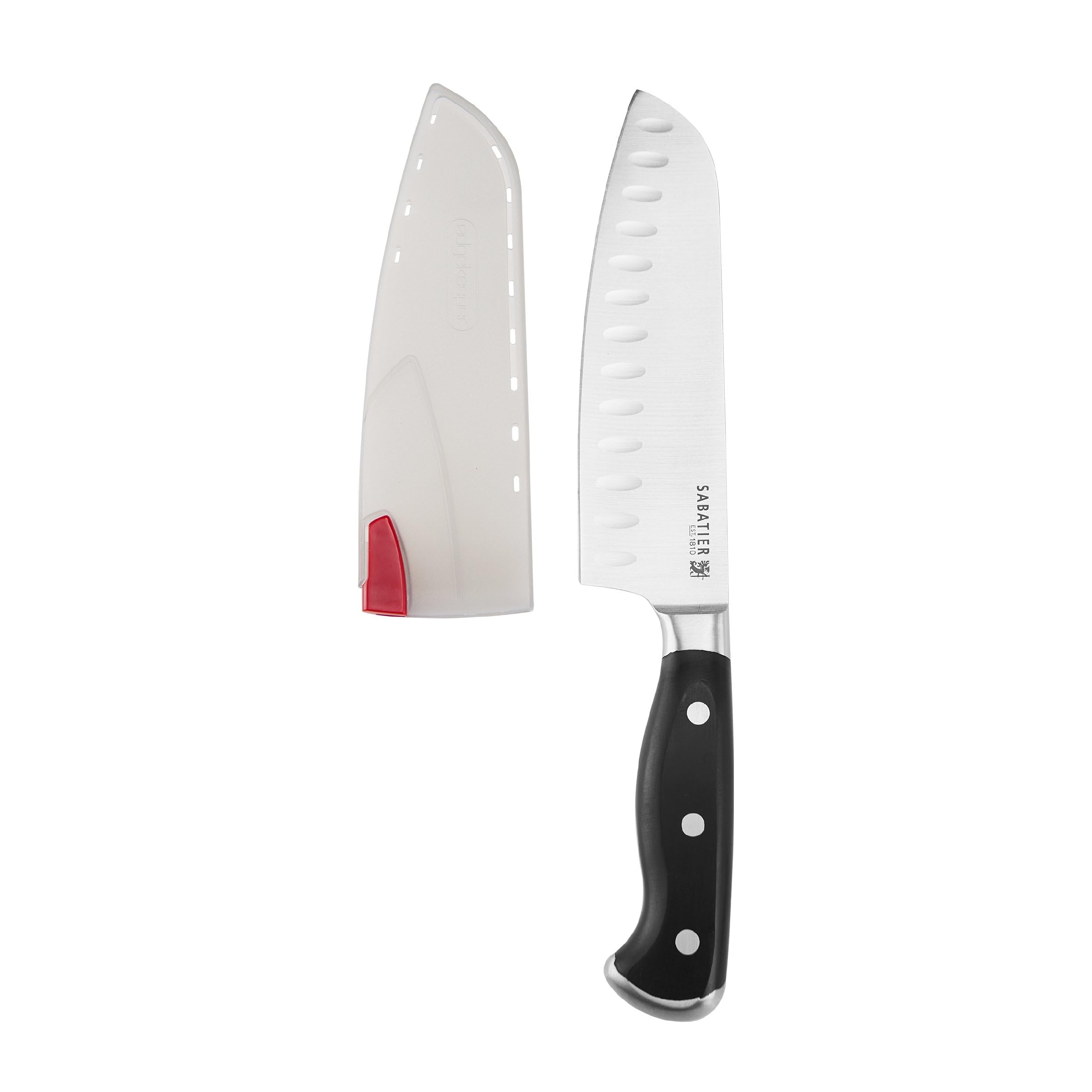 Sabatier Forged Triple-Rivet Santoku Knife with Self-Sharpening Blade Cover, High-Carbon Stainless Steel, 7-inch Razor-Sharp Kitchen Knife for Cutting Fruit and Vegetables