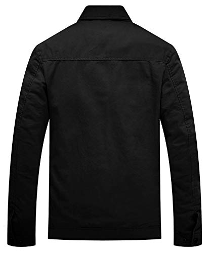 WenVen Men's Casual Canvas Cotton Lightweight Military Jacket (Black,M)