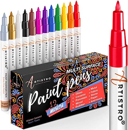ARTISTRO Paint Pens for Rock Painting, Stone, Ceramic, Glass, Wood, Canvas. Set of 12 Acrylic Paint Markers Extra-fine Tip