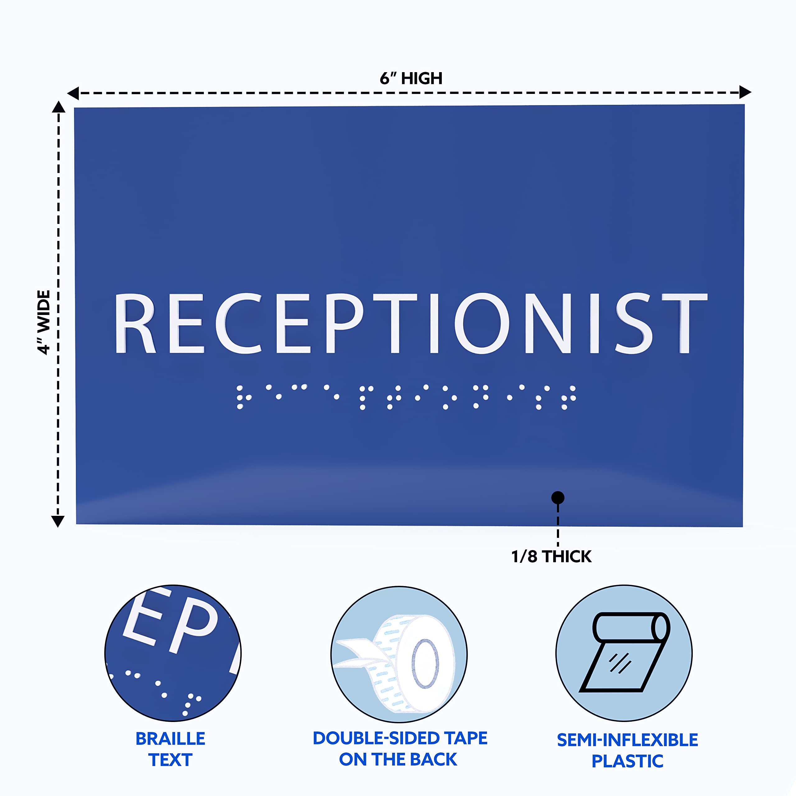 ADA CENTRAL SIGNS - 6" X4" Receptionist Sign - ADA Compliant Tactile Graphics Grade 2 Braille Text | Wall Mount Plastic Desk Service, Customer Assistance Sign for Office, Hotel, Schools, Hospital