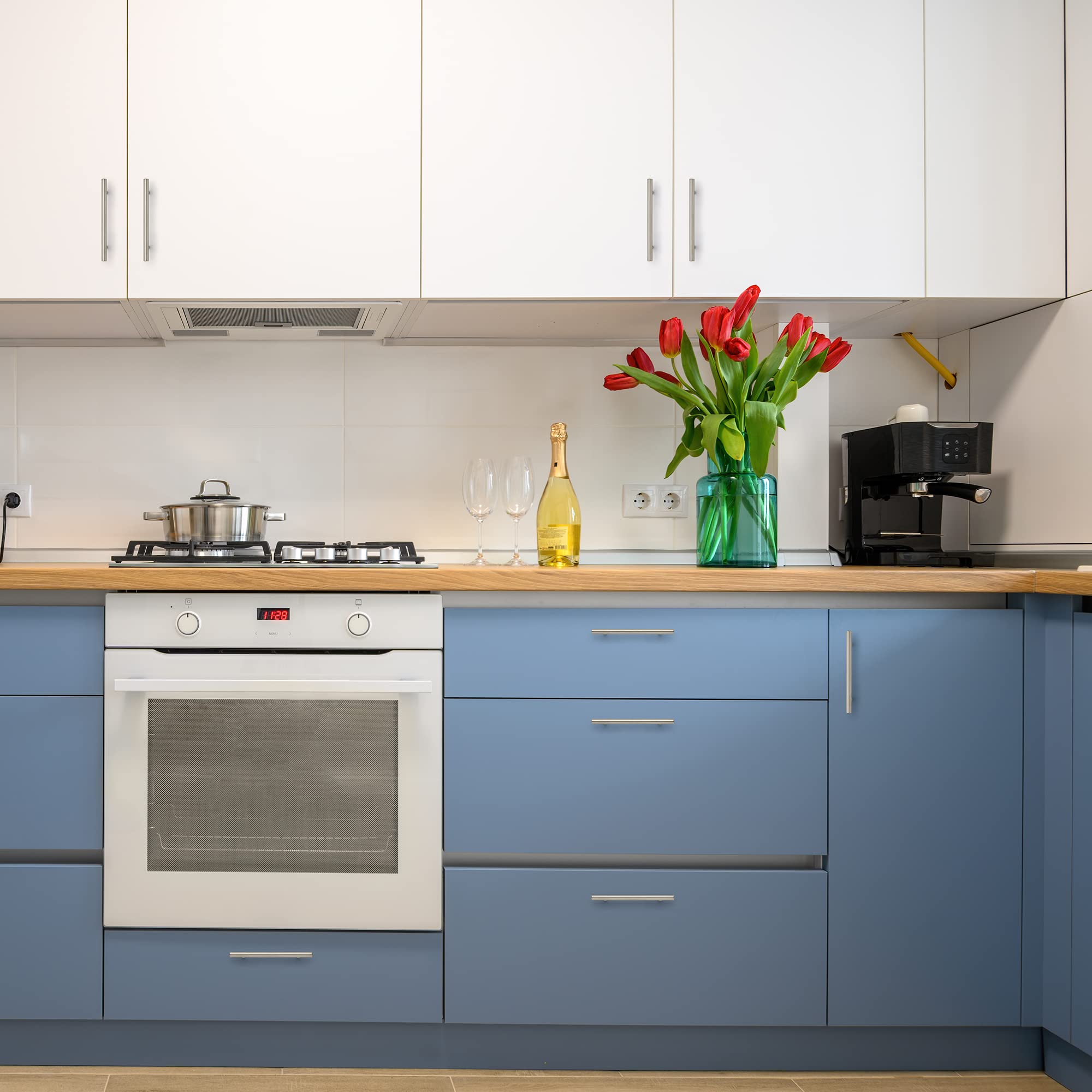 Ravinte 30 Pack | 7.38'' Cabinet Pulls Brushed Nickel Stainless Steel Kitchen Drawer Pulls Cabinet Handles 7-3/8”Length, 5” Hole Center with Mounting Template
