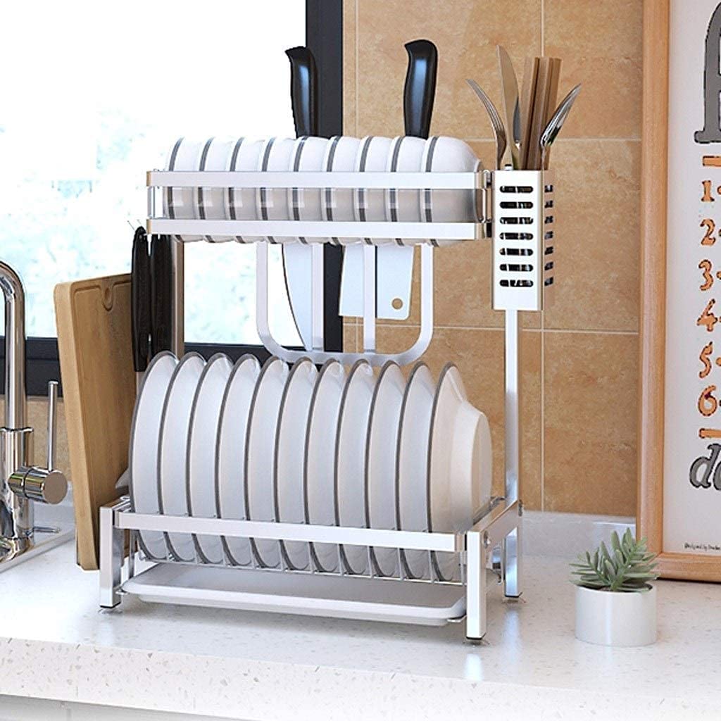 Plate Rack Draining Dish Rack 304 Stainless Steel Dish Drain Rack Kitchen Rack Small Dishware Storage Rack for Kitchen Countertop Pan Plate Holder (Color : A)