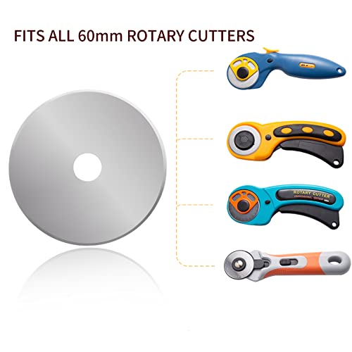 WhisperDream 60mm Rotary Cutter Blades - 10 Pack Replacement Blades - Sharper Blades Have Better Cutting Effect, Great for Sewing, Quilting Supplies, Fabric and Crafts (Round Hole-60mm)