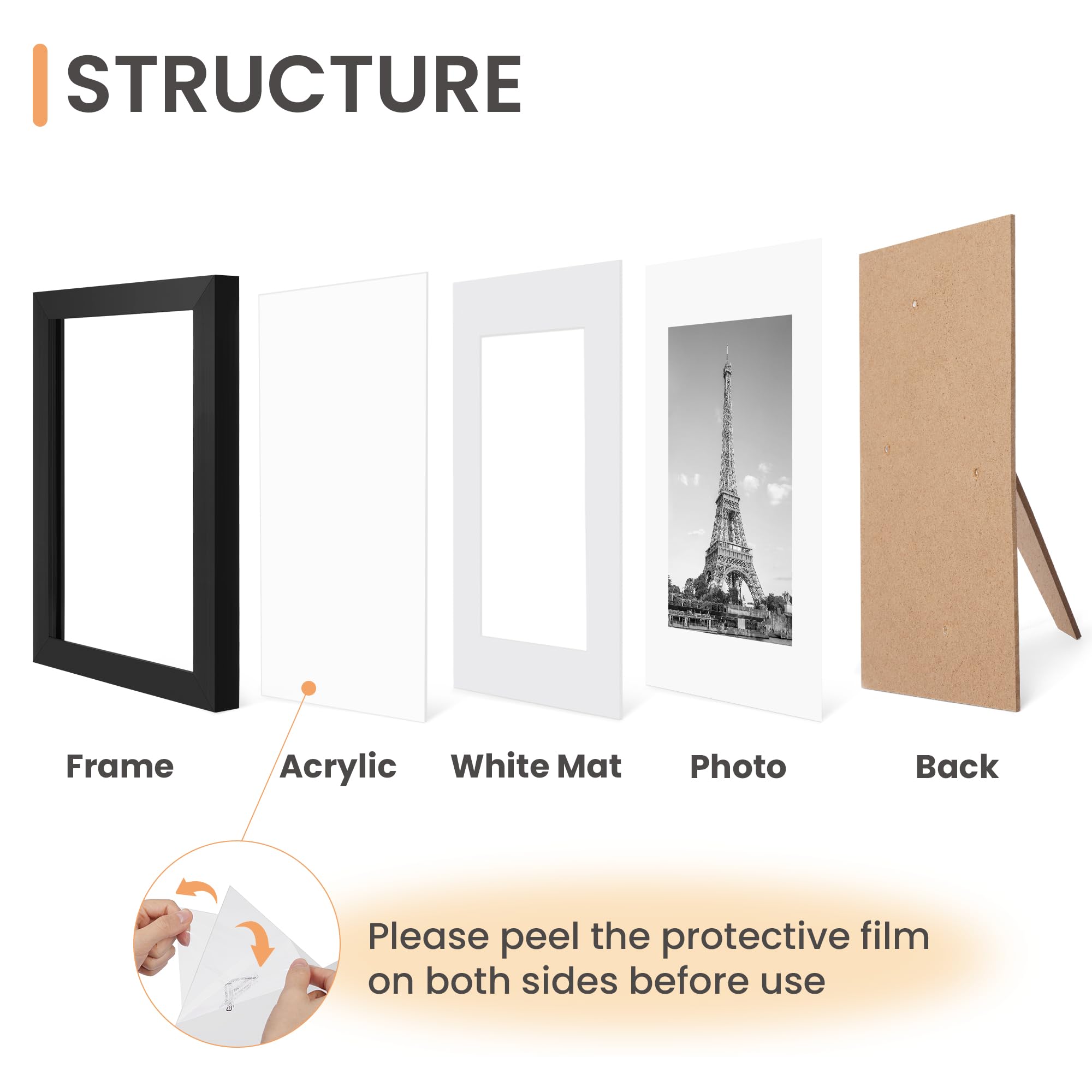 upsimples 4x6 Picture Frame Set of 10, Display Pictures 3.5x5 with Mat or 4x6 Without, Multi Photo Frames Collage for Wall or Tabletop Display, Black