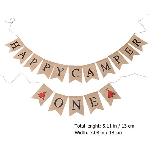 Amosfun One Happy Camper Burlap Banner Camping Party Decoration Happy Camper Birthday Decorations Retirement Birthday Camper Yard Decoration