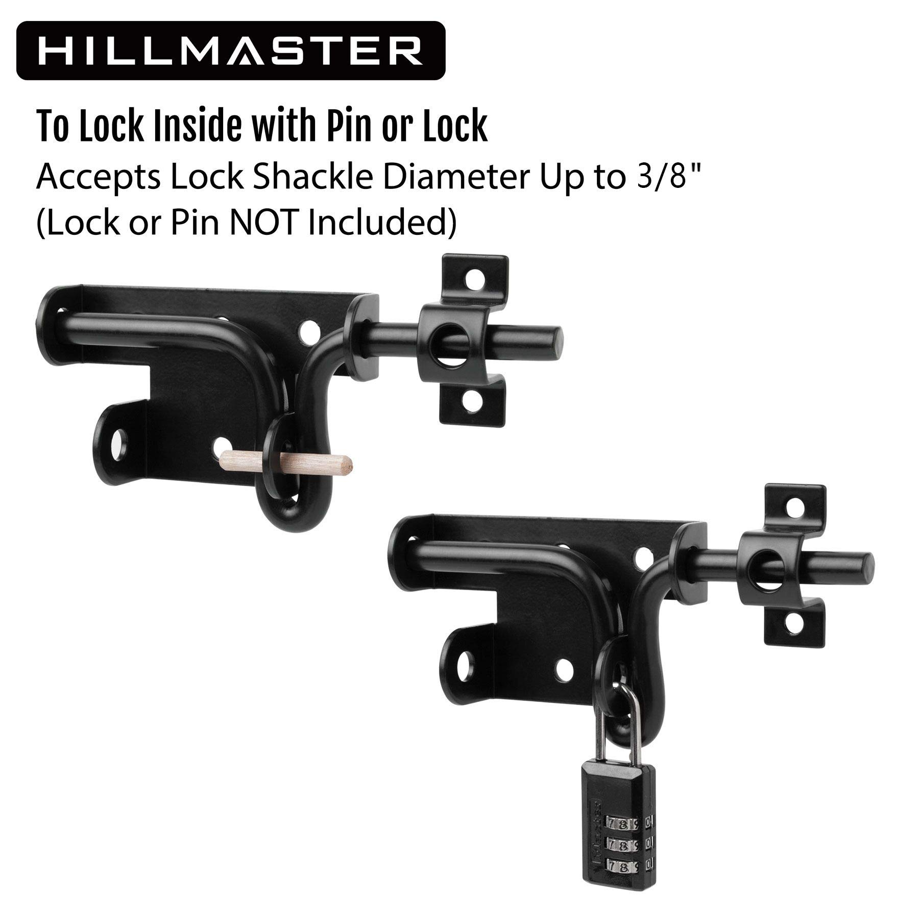 Hillmaster Slide Bolt Gate Latch for Wooden Fence Door Lock with Padlock Hole,Heavy Duty Sliding Bolt Gate Lock Door Latch Black Barrel Bolt Slide Latches Gate Hardware for Wood Vinyl Fenc Barn Shed