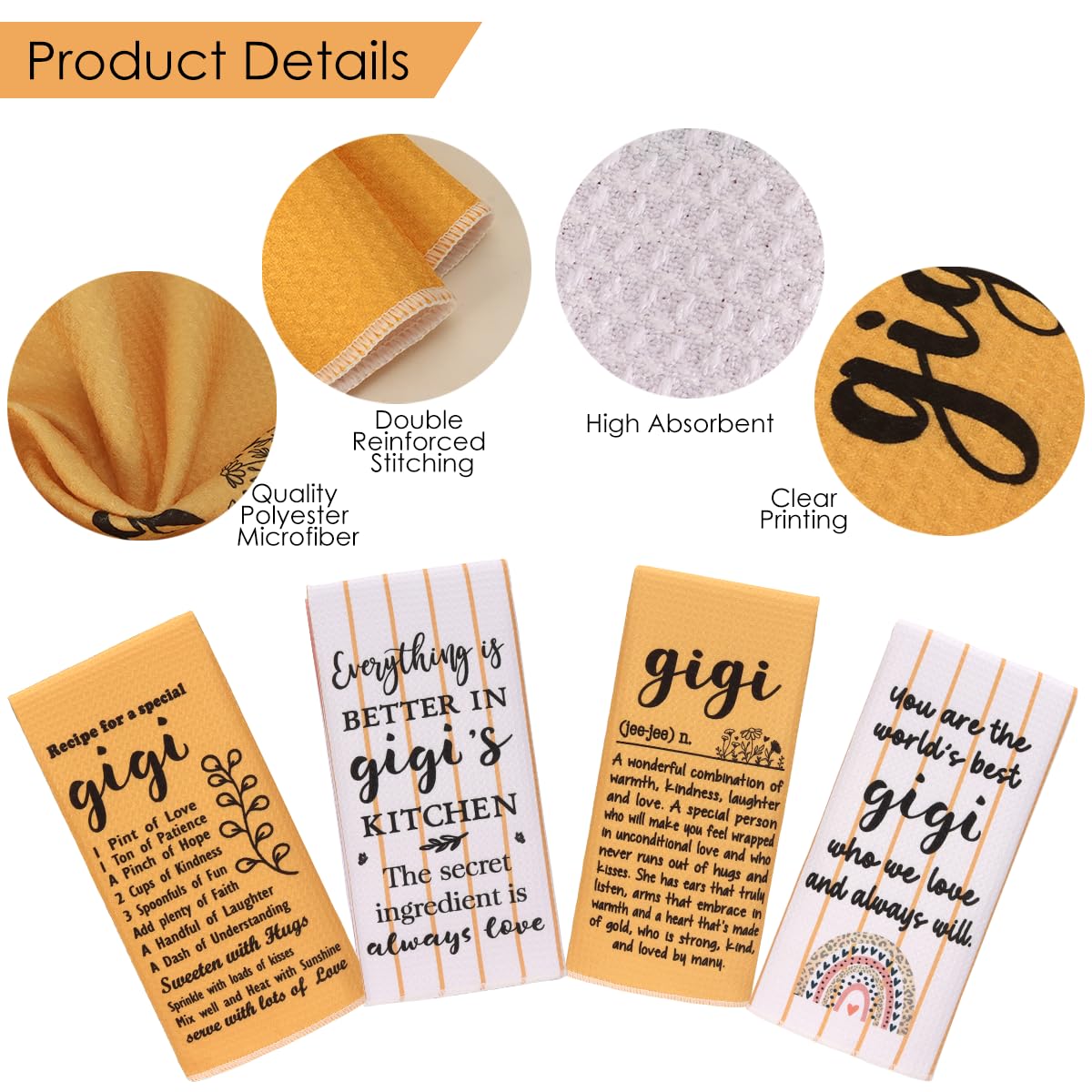 OCCdesign Gifts for Grandma - Unique Kitchen Dish Towels, 24 x 16 Inch Set of 4 for Nana, Gigi