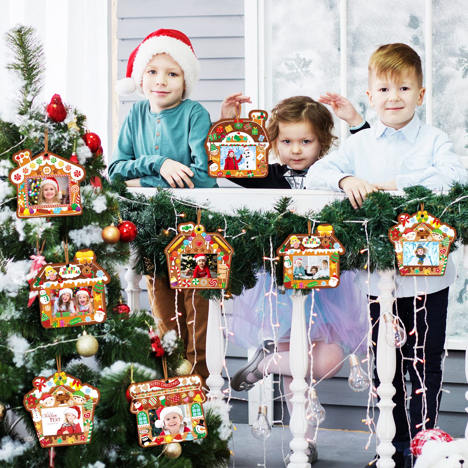 Funrous Christmas Picture Frame Box Ornaments Hanging Decorations DIY Craft Set for Tree Xmas Party (24 Pcs)