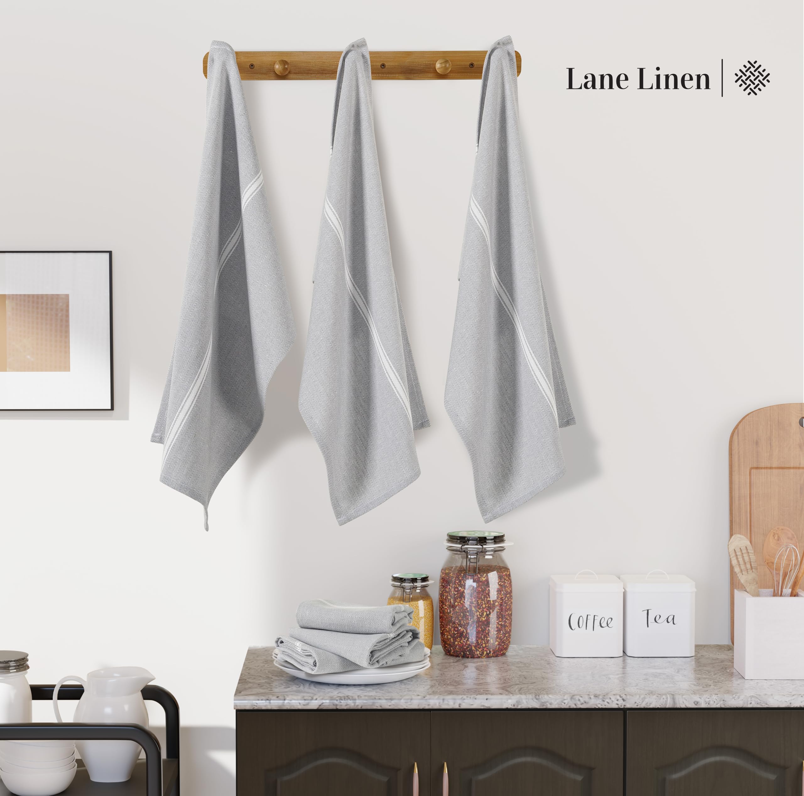 LANE LINEN Kitchen Towels Set - 100% Pure Cotton Dish Towels for Kitchen, Super Absorbent Kitchen Hand Towel, Grey Tea Towels, Soft & Durable Dish Cloths, Pack of 6 – 15”x25”, Grey Chambray