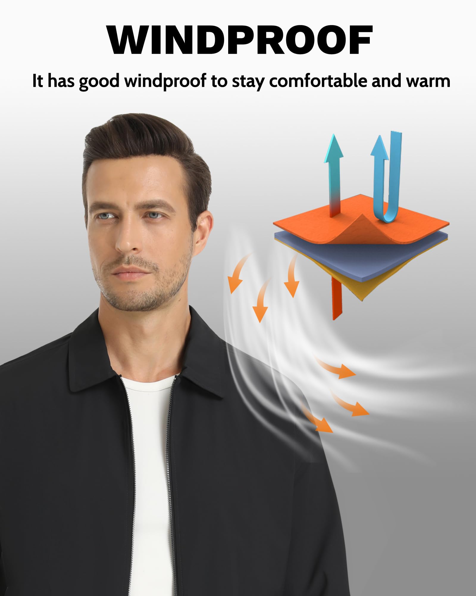 EKLENTSON Spring Jacket Men Casual Light Jacket Slim Fit Lightweight Windbreaker Jackets with Zip Pockets Black Large
